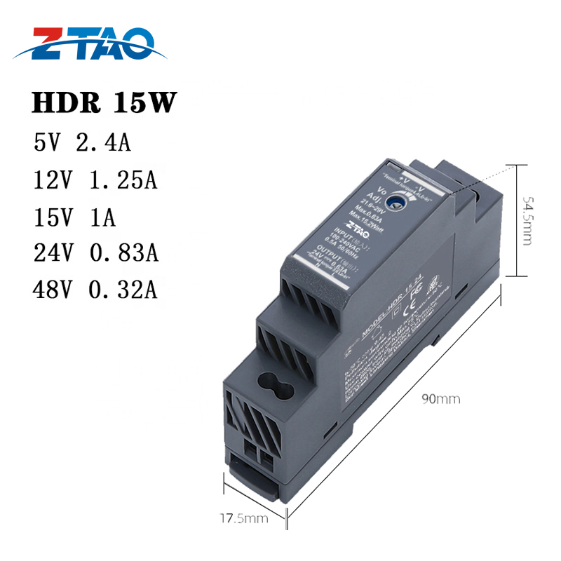 Hdr-15-24 15w Small Volume Rail Type 24v 0.63a Switching Power Supply ...