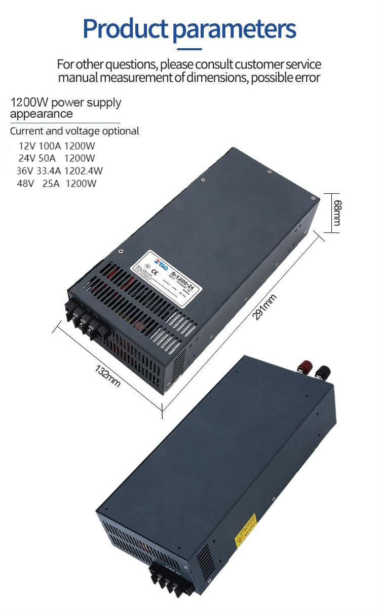 China S-1200-12 Single Output 12V 100A 1200w AC to DC Switching Power ...