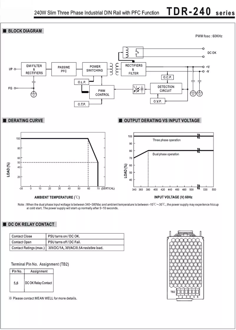 Tdr Switching Power Supply 240W 480W 960W 24V 40A Pfc DIN Rail Three ...
