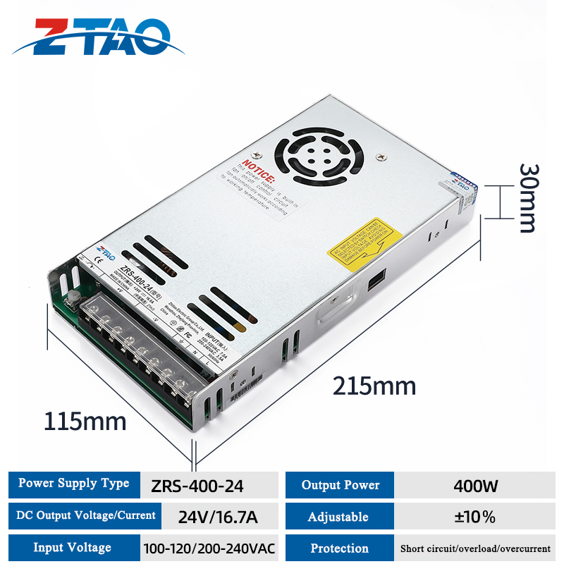 Ultra-thin power supply 24v 12V 400W ZRS-400-24 22 - Zhitao Electric ...